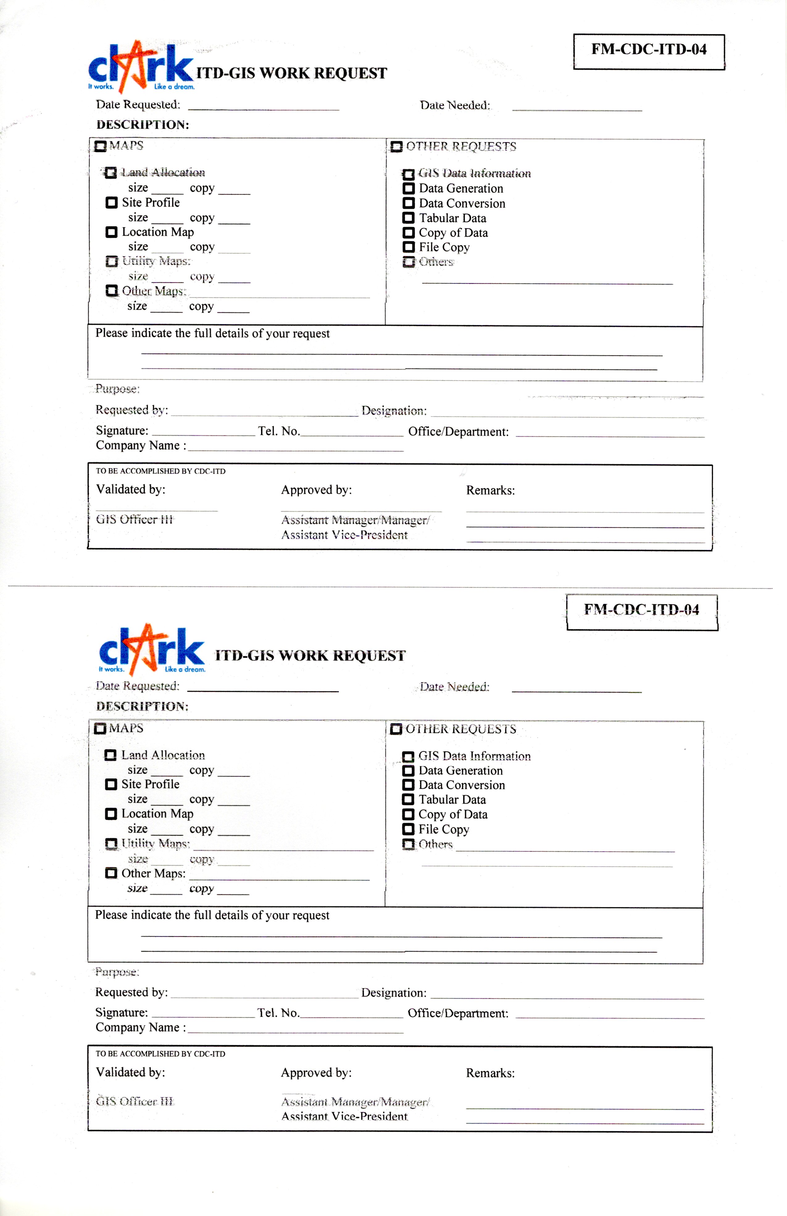 Work Request (Softcopy & Hardcopy Maps)